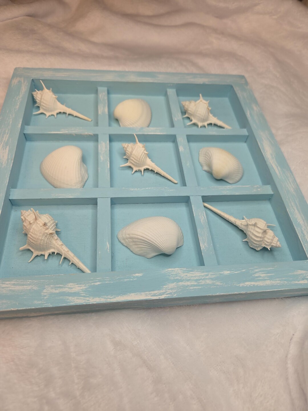 Teal Coastal Tic Tac Toe Board Game With Natural Seashells as Game ...