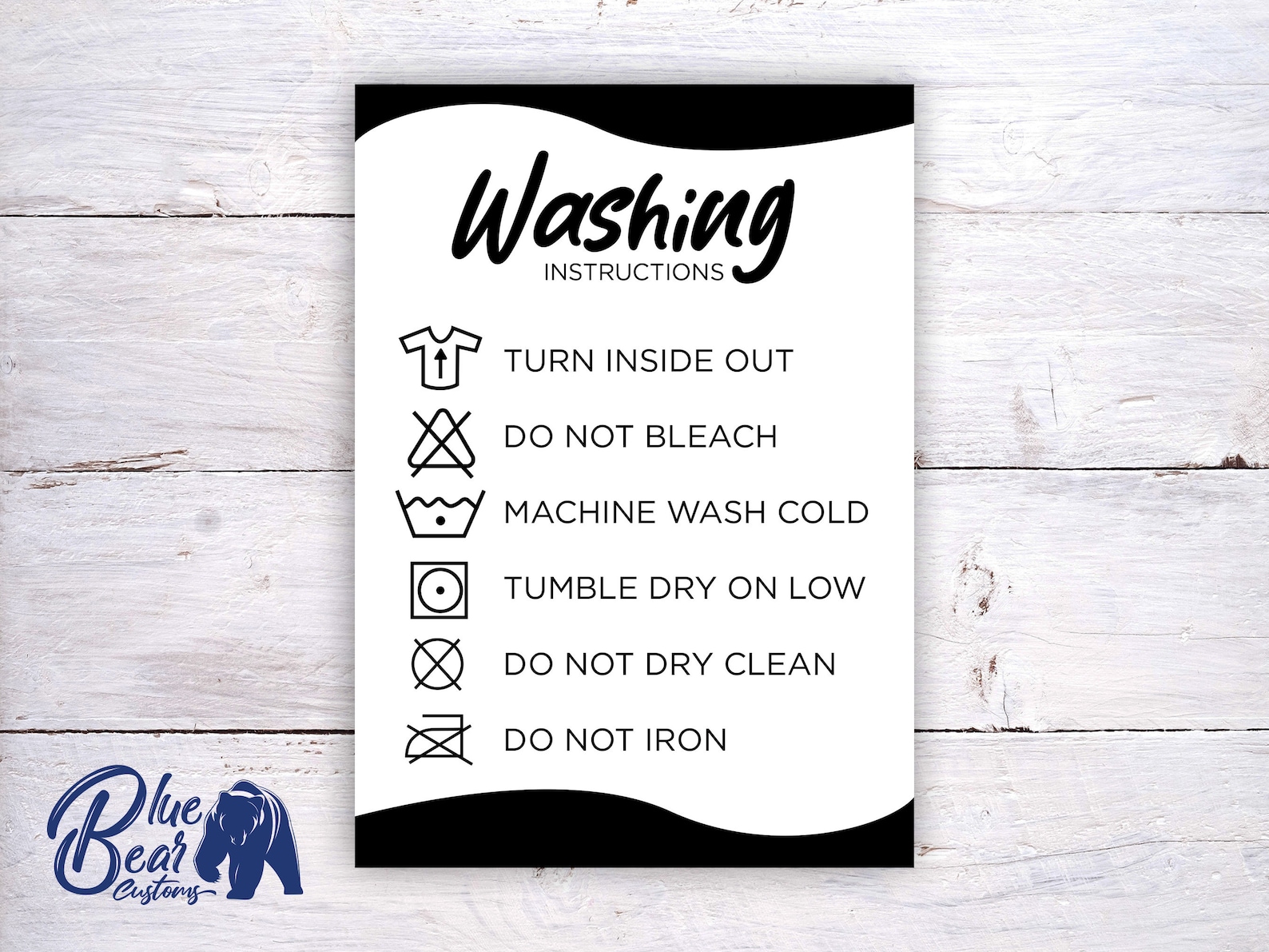 Printable Washing Instructions, Washing Care Card, Instant Download ...