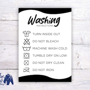 Printable Washing Instructions, Washing Care Card, Instant Download ...