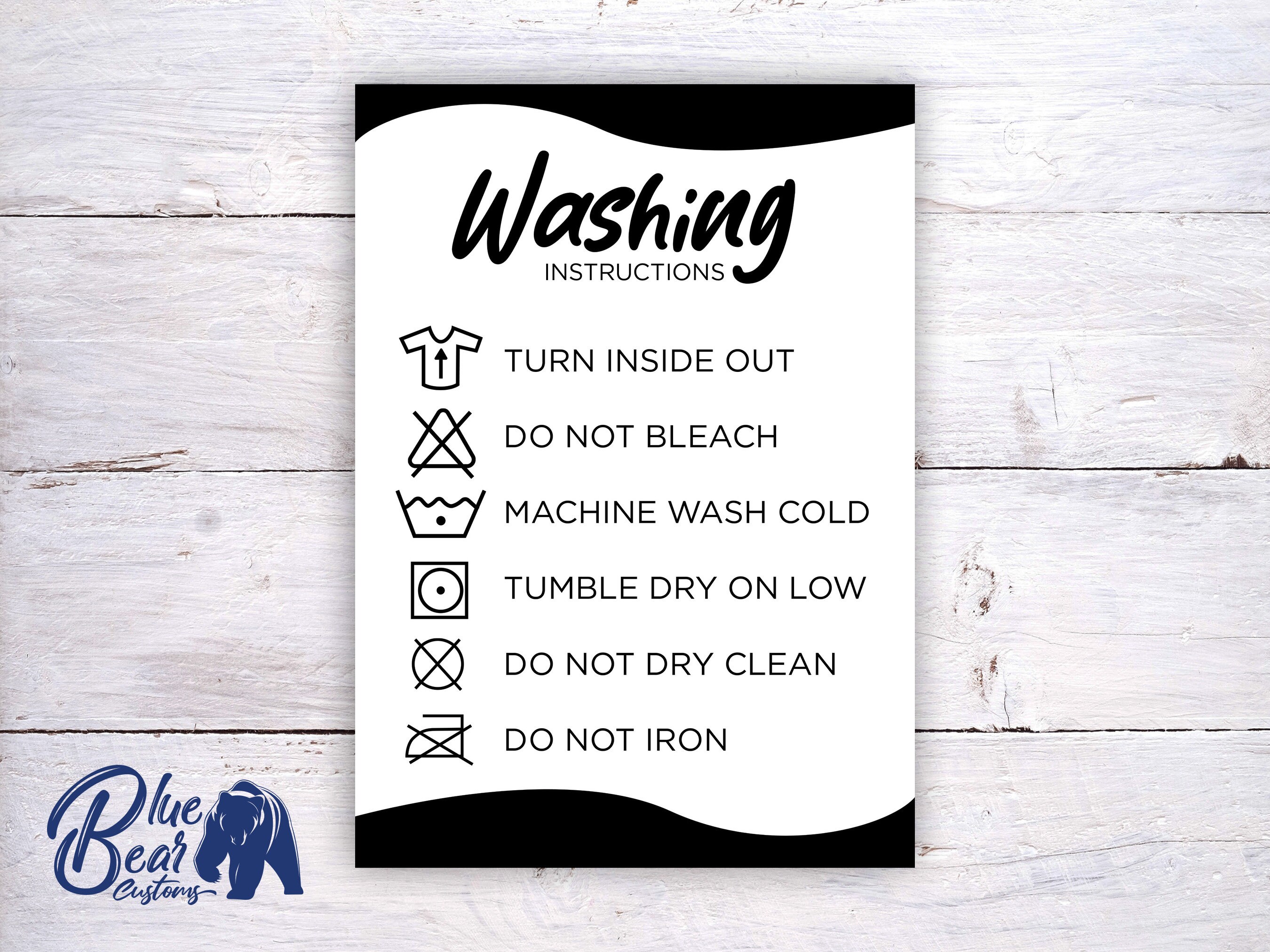 Printable Washing Instructions, Washing Care Card, Instant Download ...
