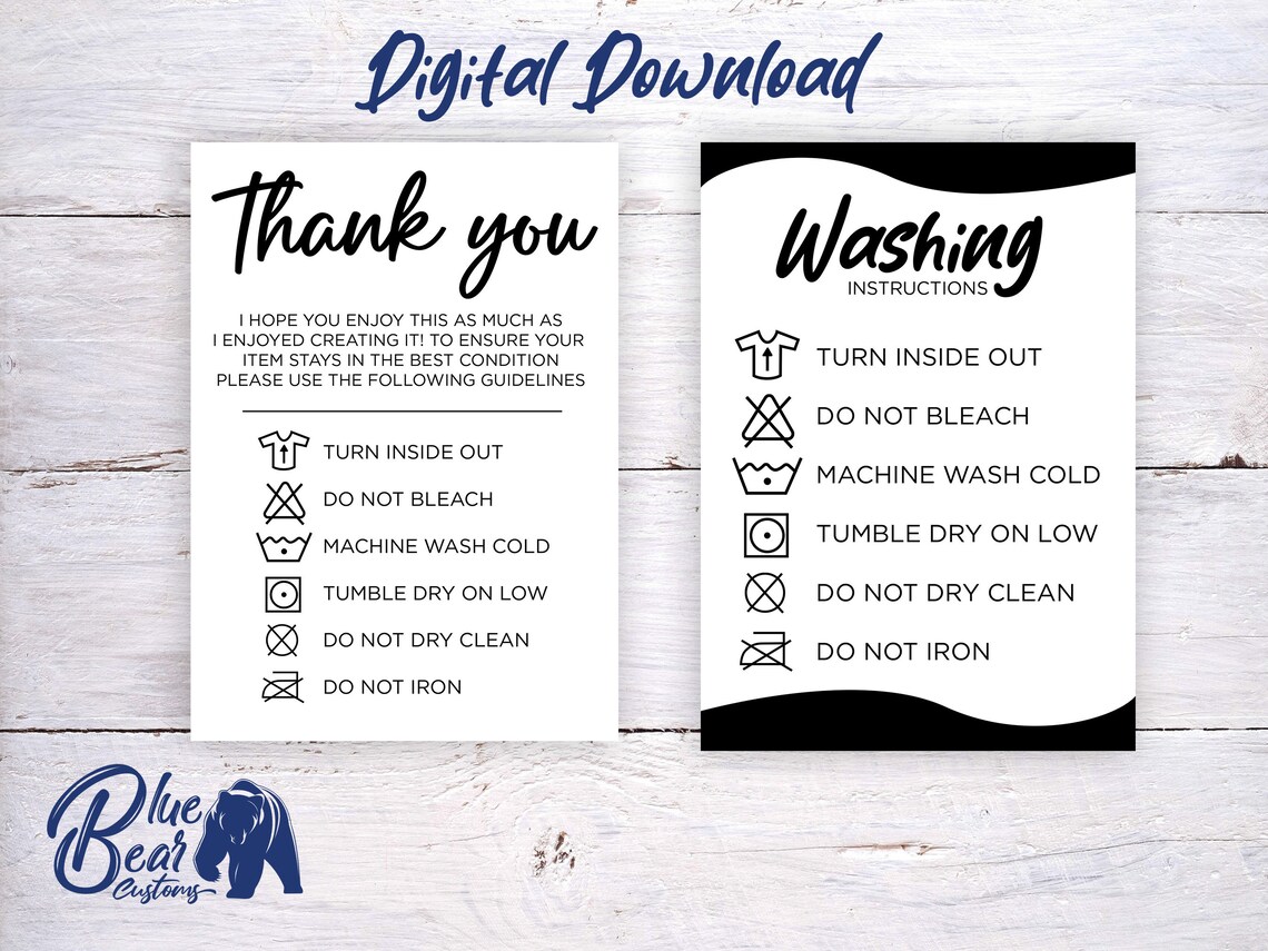 Printable Washing Instructions, Washing Care Card, Instant Download ...