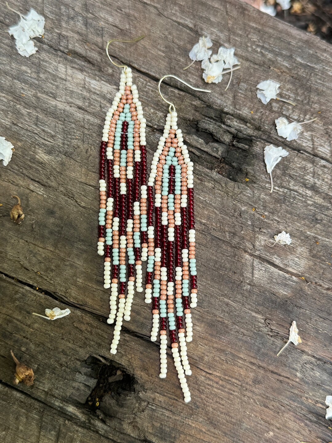 Handwoven Cream, Celadon, and Maroon Fringe Earrings - Etsy