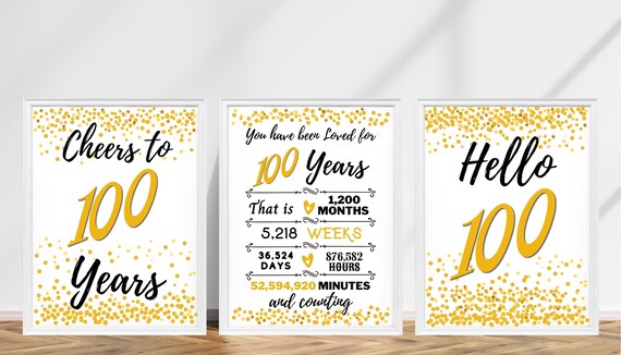 100th Birthday Signs Bundle Happy 100th Birthday Sign Cheers - Etsy