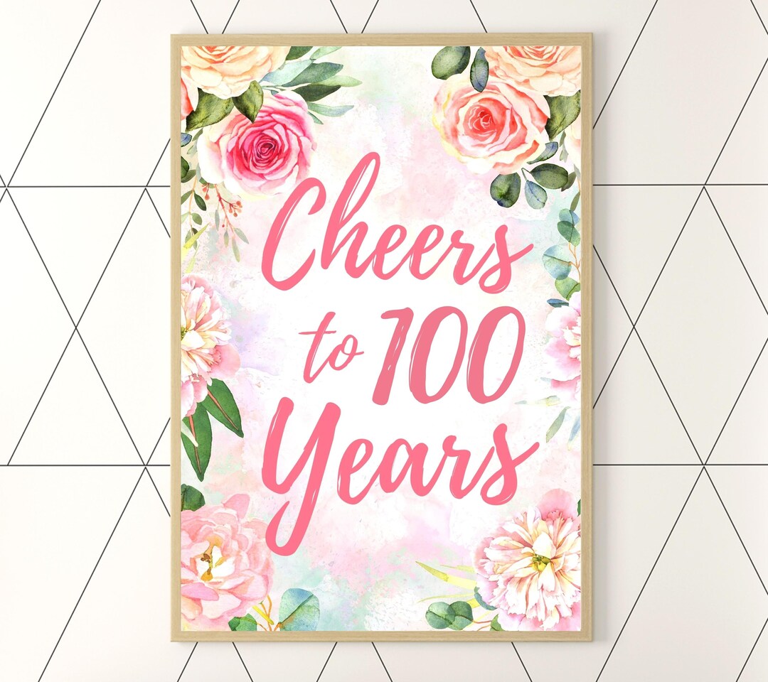 Cheers to 100 Years Sign, 100th Birthday Sign, 100th Birthday ...