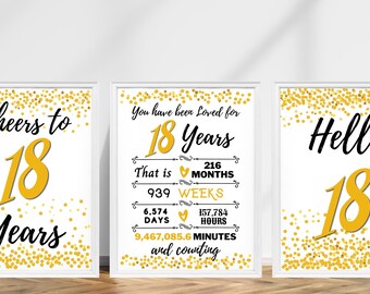 18th Birthday Signs Bundle Cheers to 18 Years Hello 18 - Etsy