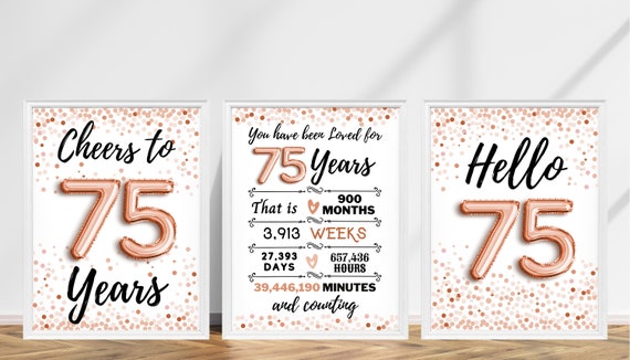 75th Birthday Sign Rose Gold 75th Birthday Sign Cheers to 75 - Etsy