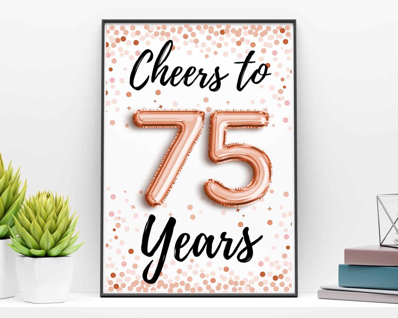 Cheers to 75 Years Pink Gold Sign, Printable 75th Birthday Sign, Cheers ...