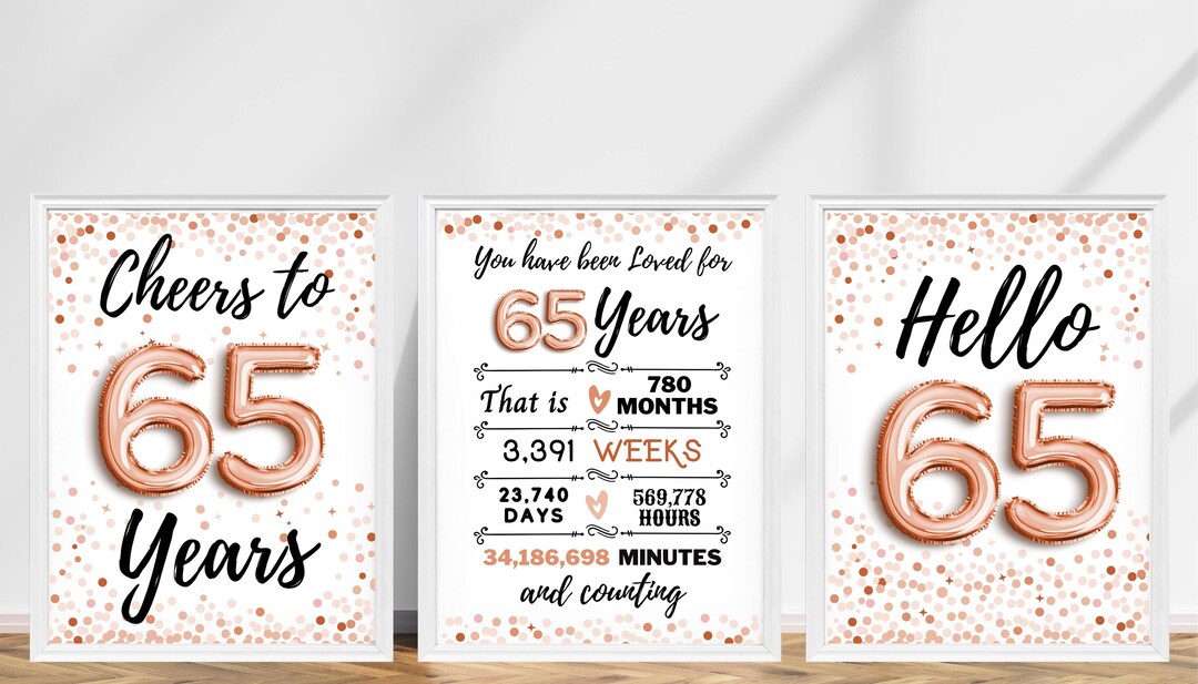 65th Birthday Sign Rose Gold, 65th Birthday Sign, Cheers to 65 Years ...