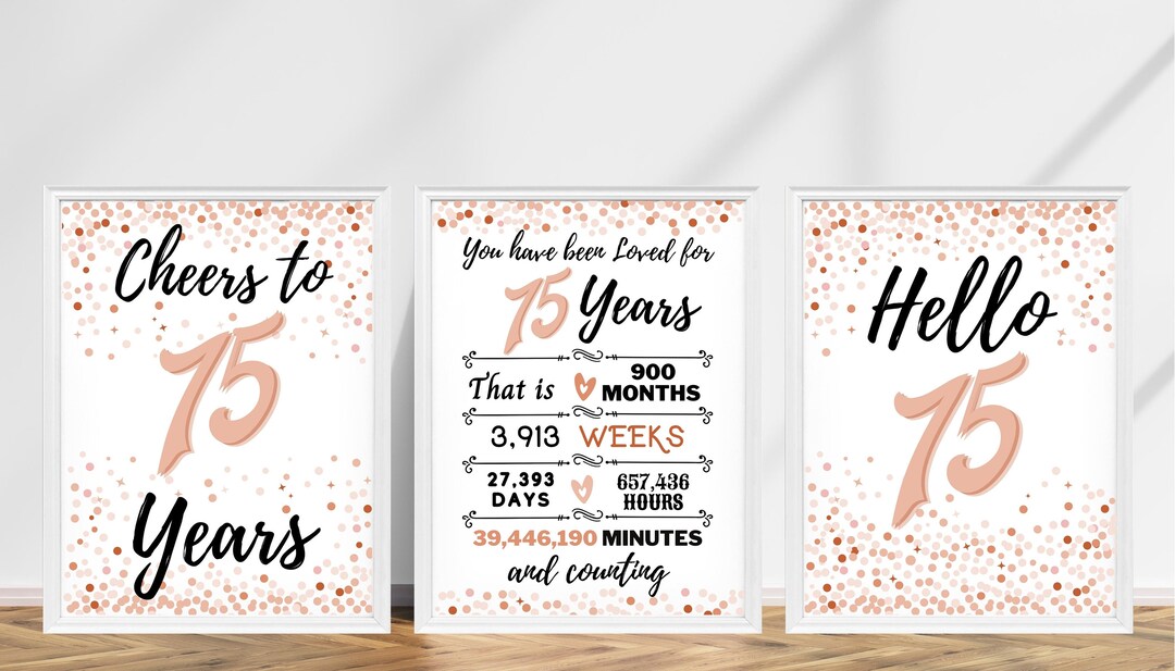 75th Birthday Sign Rose Color, 75th Birthday Sign, Cheers to 75 Years ...