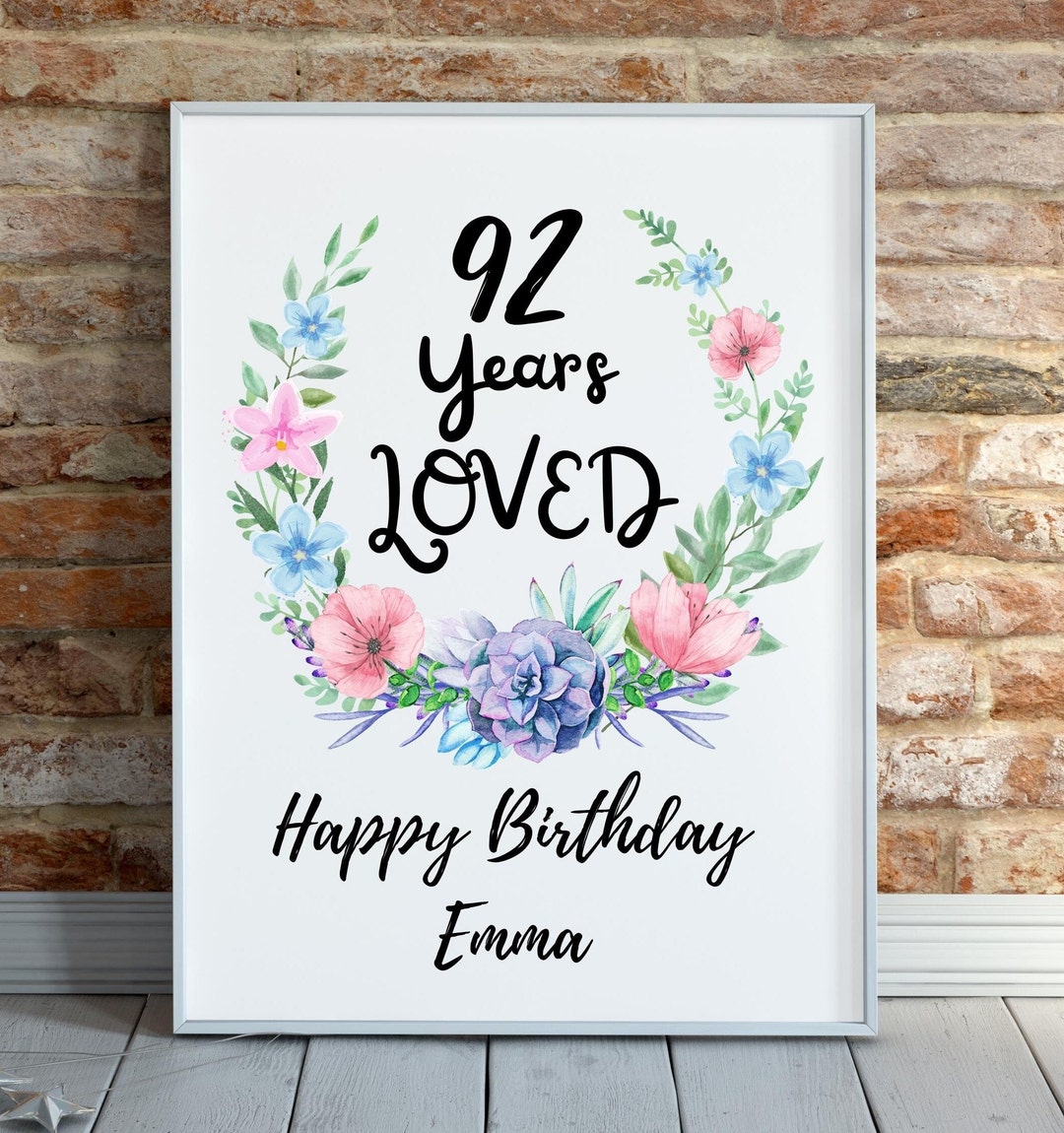 92nd Birthday Decorations Sign, 92 Years Loved Sign, Custom Birthday ...