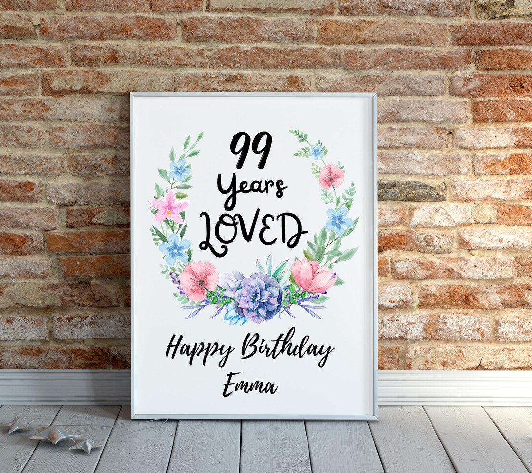 99th Birthday Decorations Sign, 99 Years Loved Sign, Custom Birthday ...