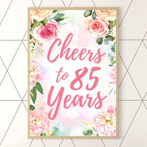 Cheers to 85 Years Sign, 85th Birthday Sign, 85th Birthday Decorations ...