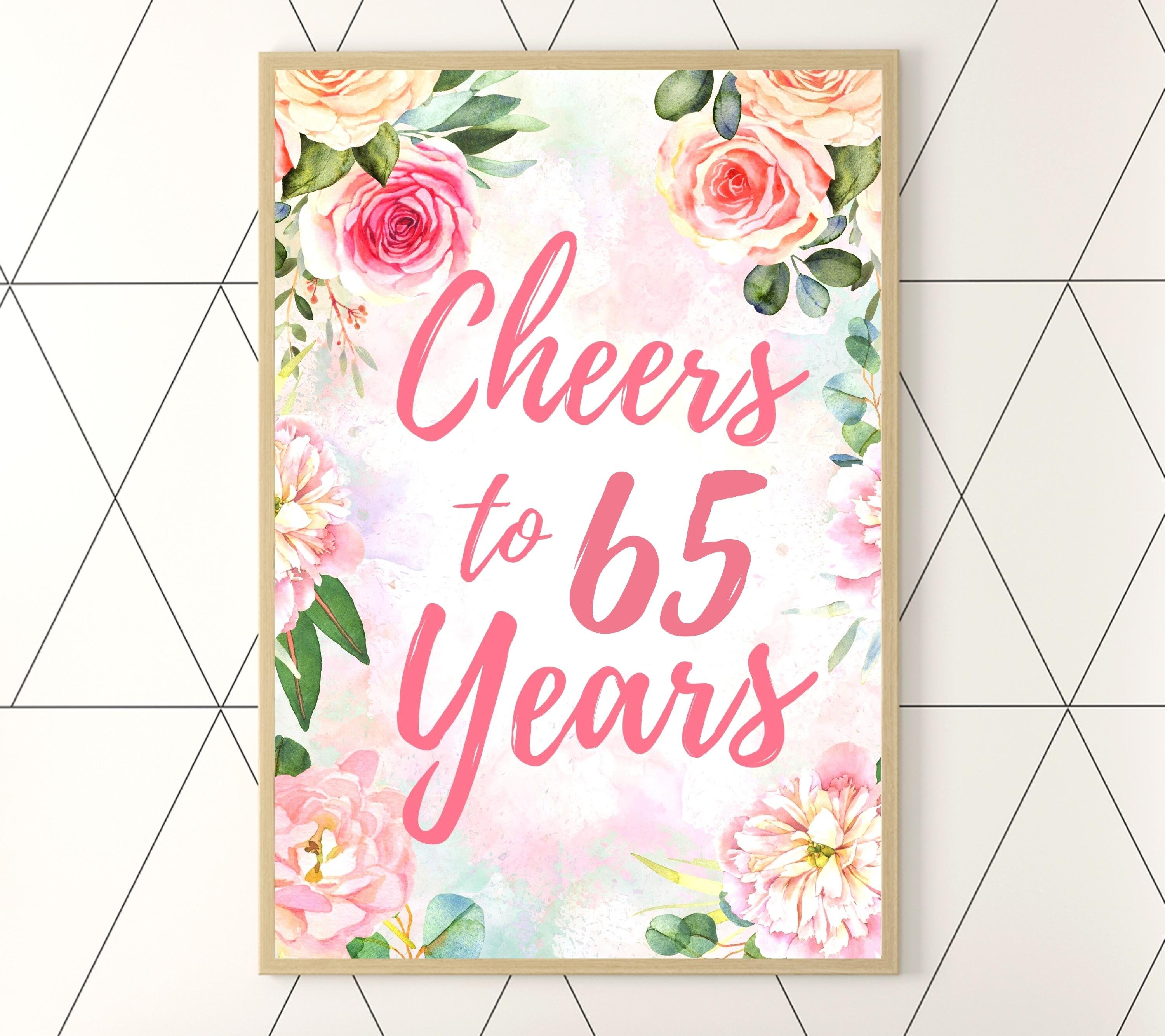 Cheers to 65 Years Sign, 65th Birthday Sign, 65th Birthday Decorations ...