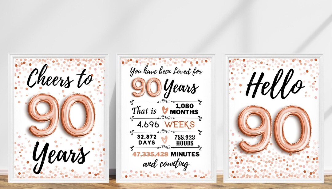90th Birthday Sign Rose Gold, 90th Birthday Sign, Cheers to 90 Years ...