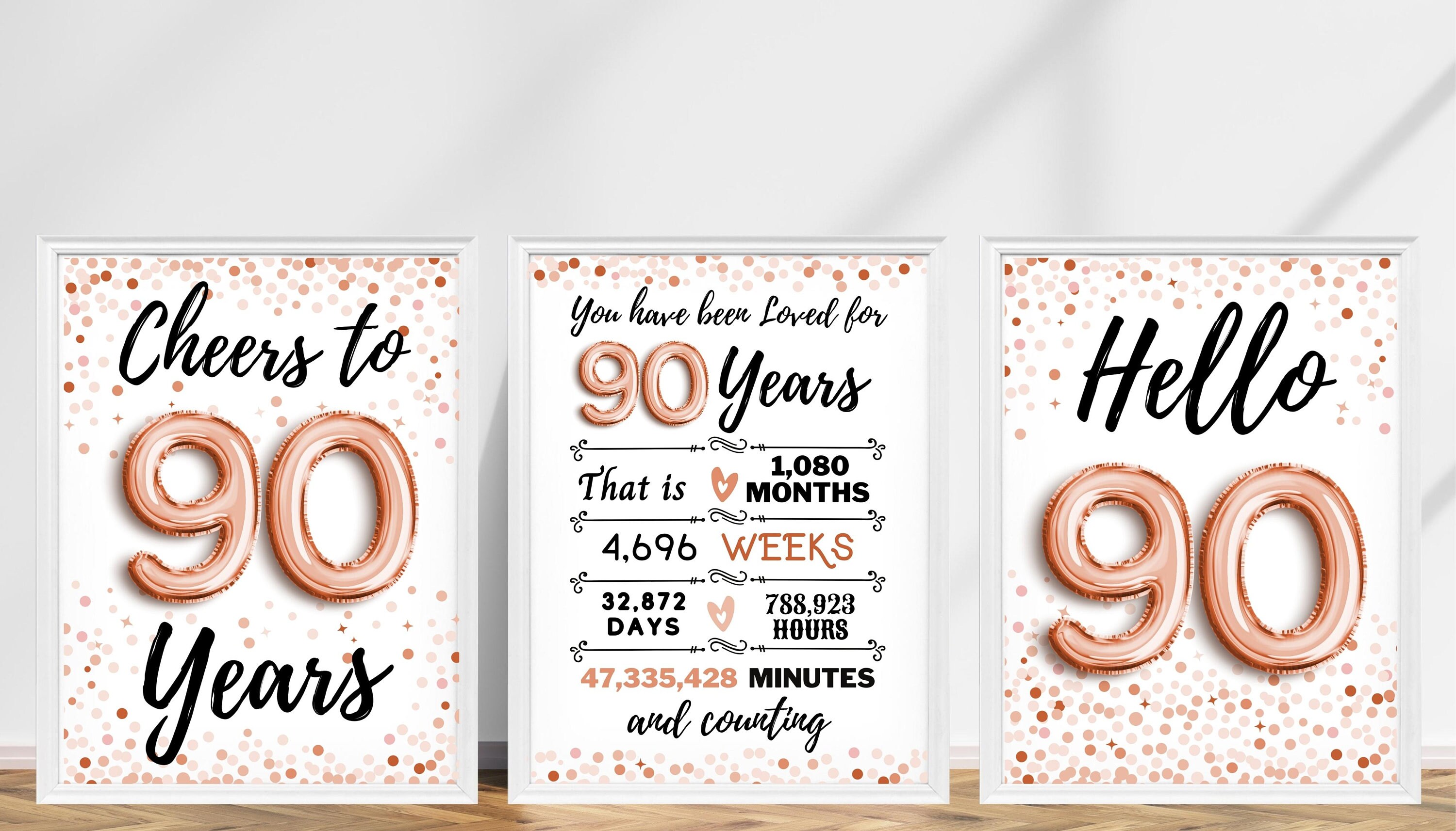 90th Birthday Sign Rose Gold, 90th Birthday Sign, Cheers to 90 Years ...