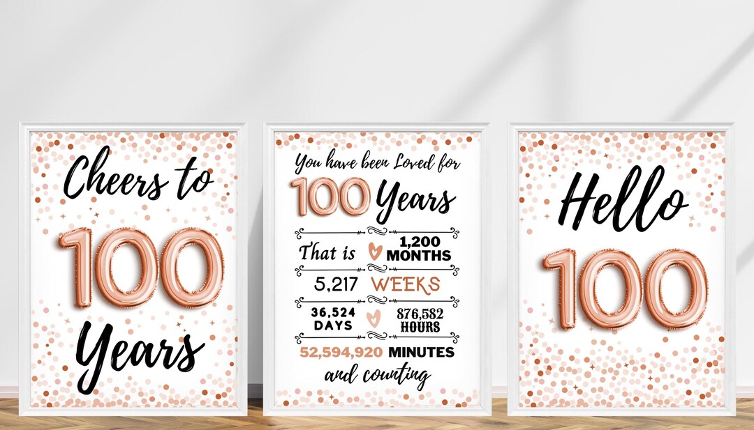 100th Birthday Sign Rose Gold, 100th Birthday Sign, Cheers to 100 Years ...