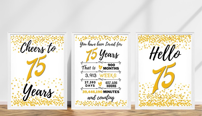 75th Birthday Signs Bundle, Happy 75th Birthday Sign, Cheers to 75 ...