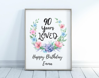 90 Years Loved Sign, Birthday Welcome Sign, 90th Birthday Decor, Custom ...