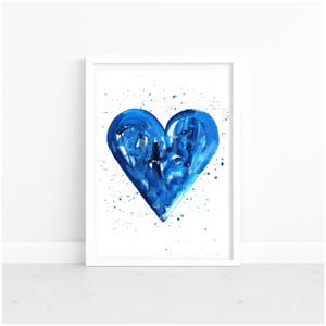 Blue Heart Art Print: Abstract Acrylic Painting, Quirky Wall Decor - Etsy