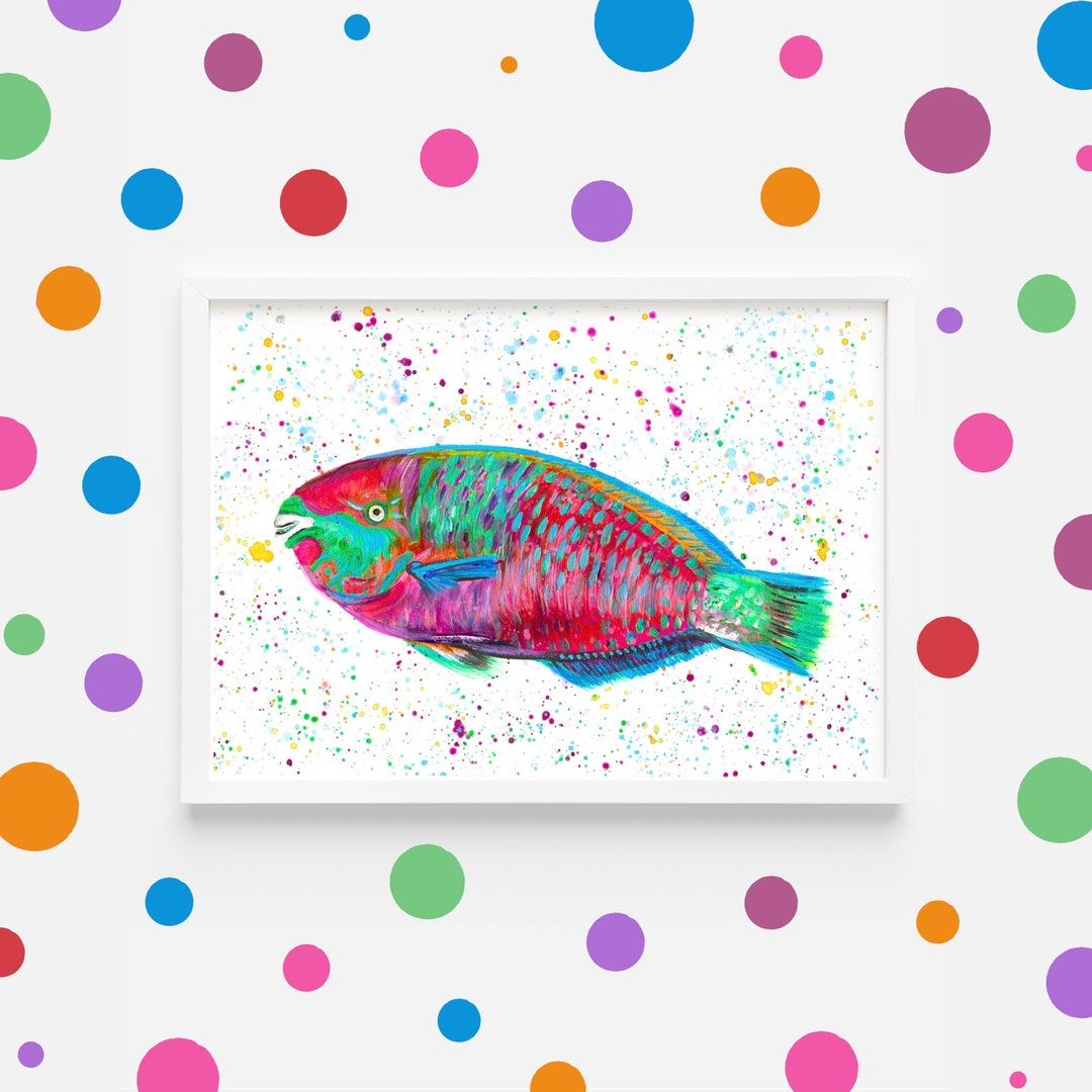 Parrot Fish Art Print, Fish Painting, Home Decor, Sea Life Wall Art ...
