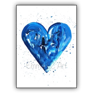 Blue Heart Art Print: Abstract Acrylic Painting, Quirky Wall Decor - Etsy