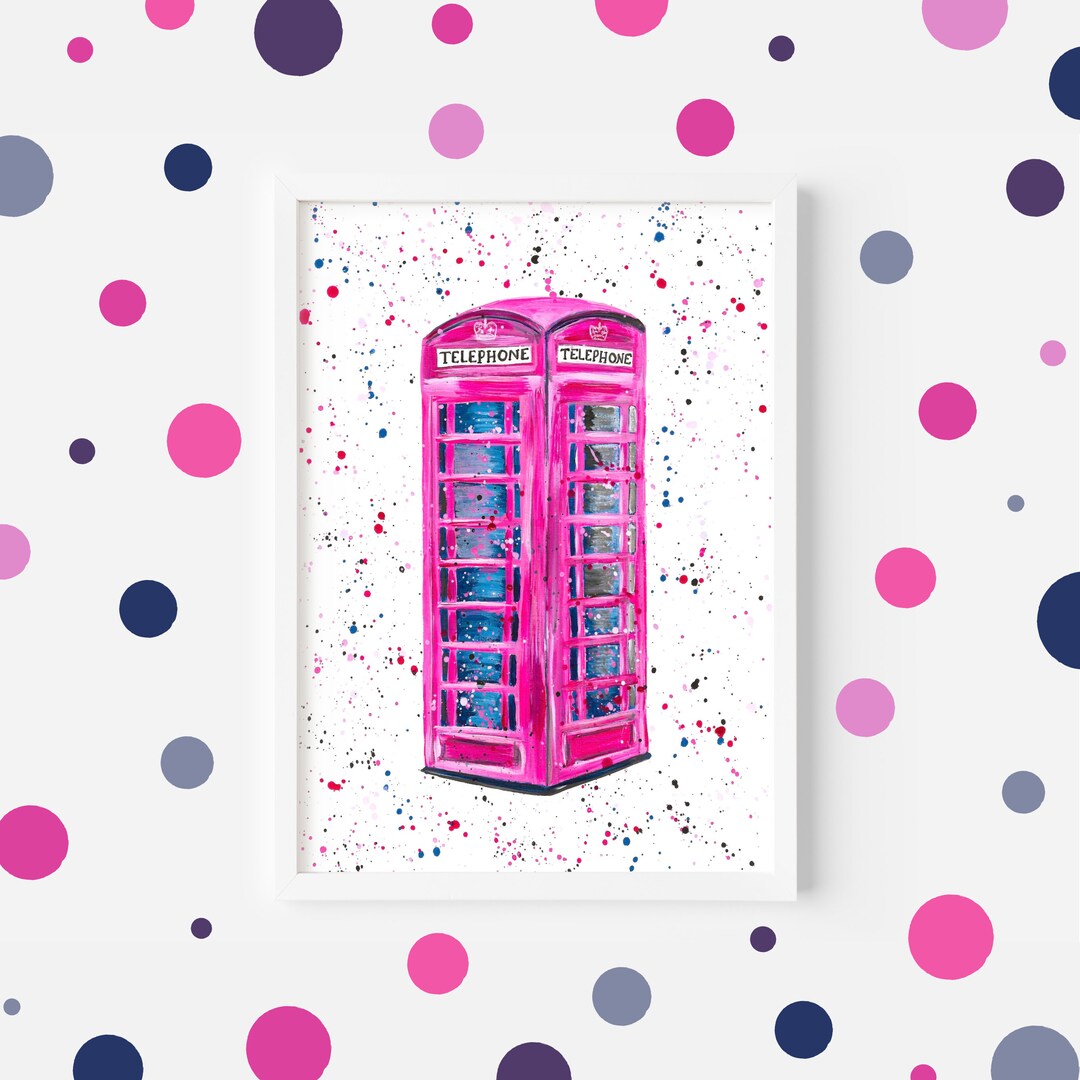 Pink Phone Box, Art Print, Colourful Home Decor, Quirky Decor, Retro ...