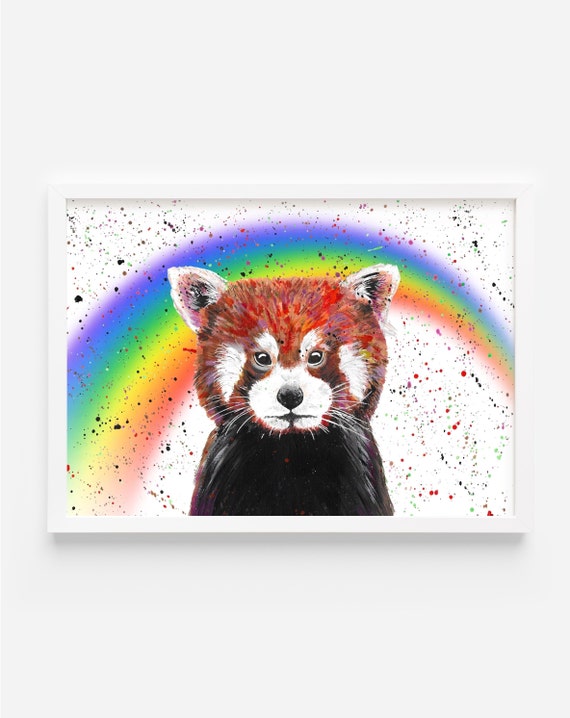 Rainbow Red Panda Art Print eddie Animal Artwork Nursery - Etsy