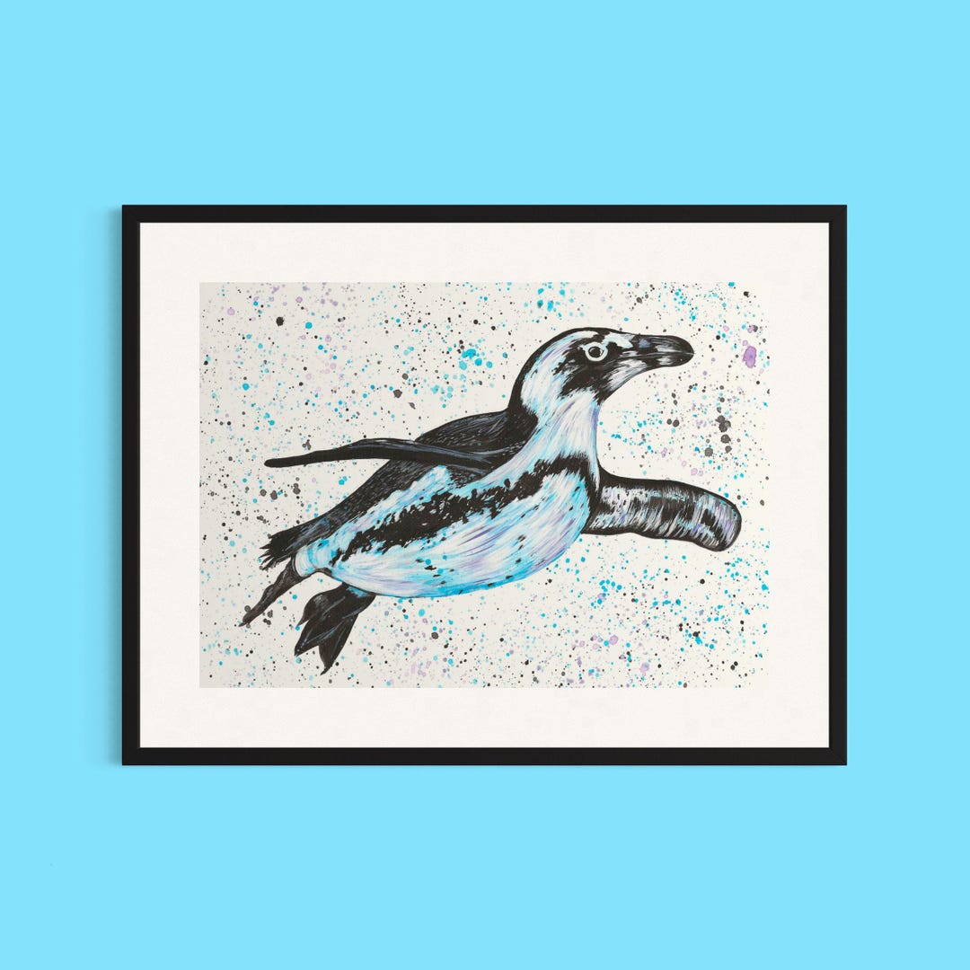 Swimming Penguin Art Print ‘jonah’, Penguin Painting, Animal Wall Art ...