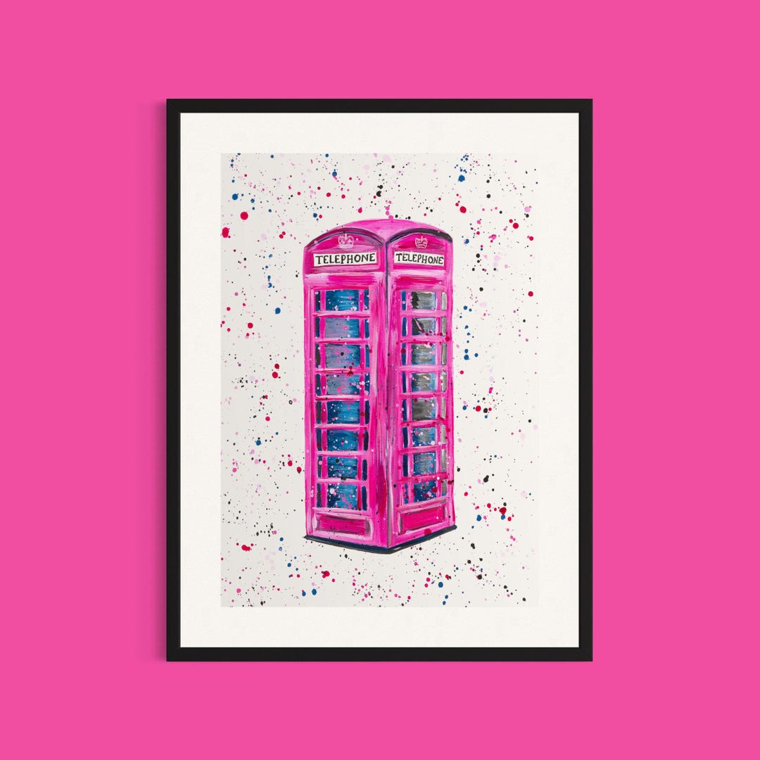 Pink Phone Box, Funky Art Print, Colourful Home Decor, Quirky British ...