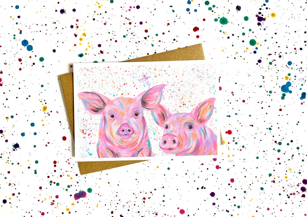 Pigs Greeting Card, Two Pigs, Couples Card, A6 10x15cm, Small Cards ...