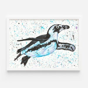 Swimming Penguin Art Print ‘jonah’, Penguin Painting, Animal Wall Art ...