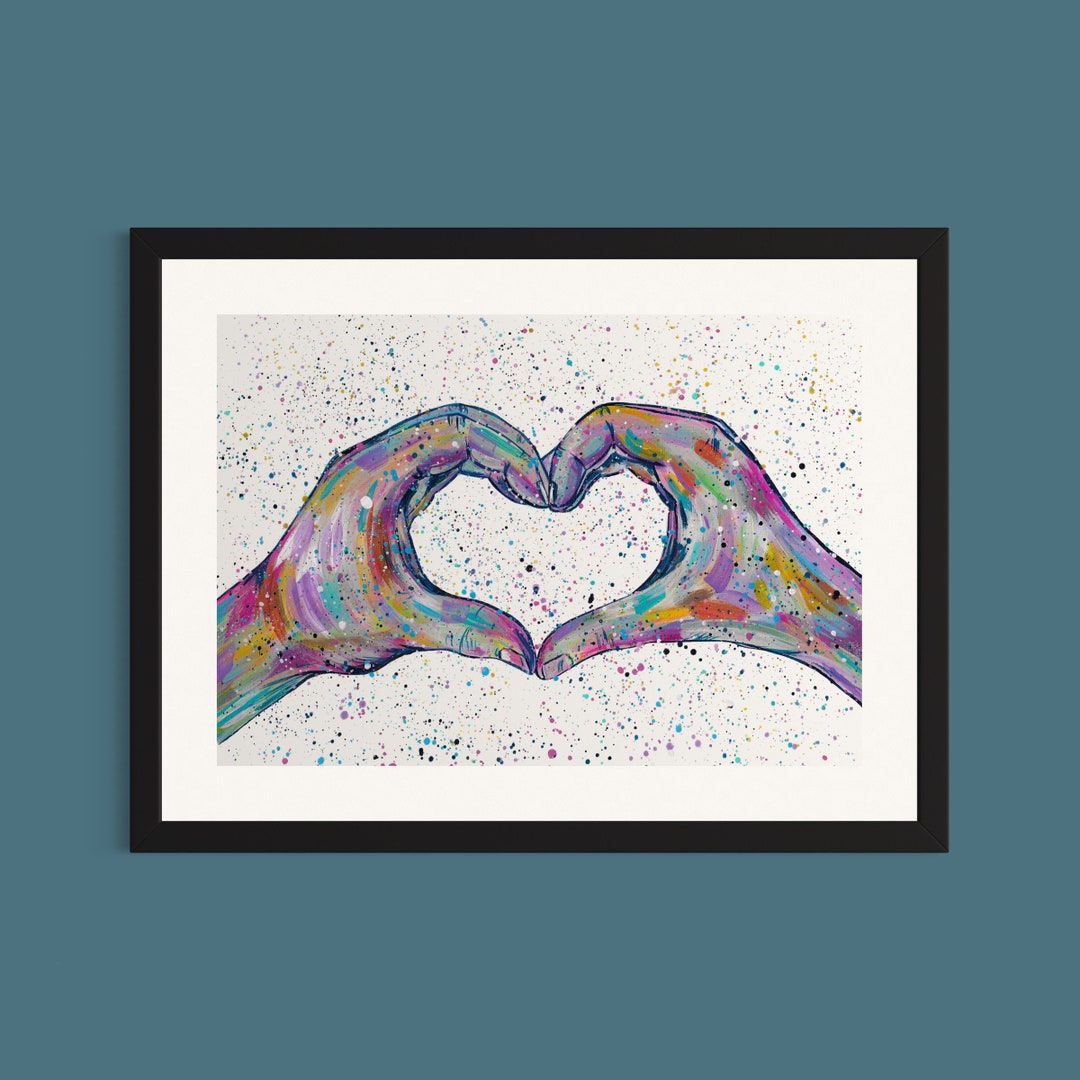 Heart Hands, Art Print love Heart Hands, Colourful Wedding Art ...
