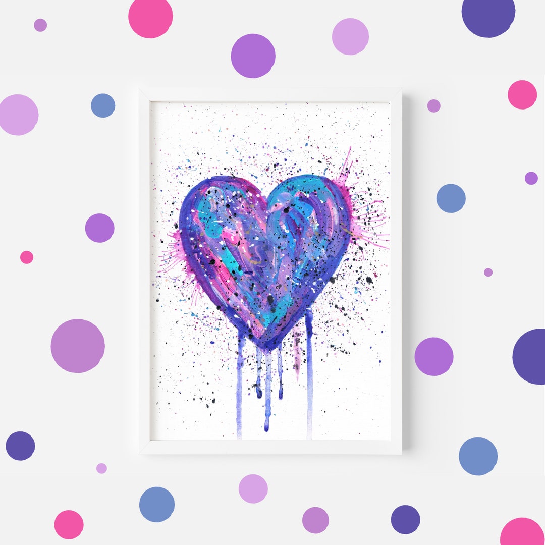 Heart Art Print, Purple Painting, Abstract Art, Colourful Wall Art ...