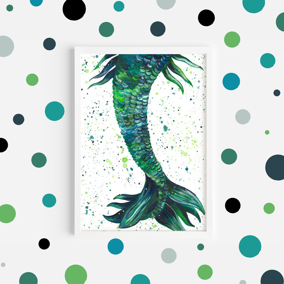 Mermaid Tail Art Print, Mermaid Painting, Wall Art, Home Decor, Mermaid ...