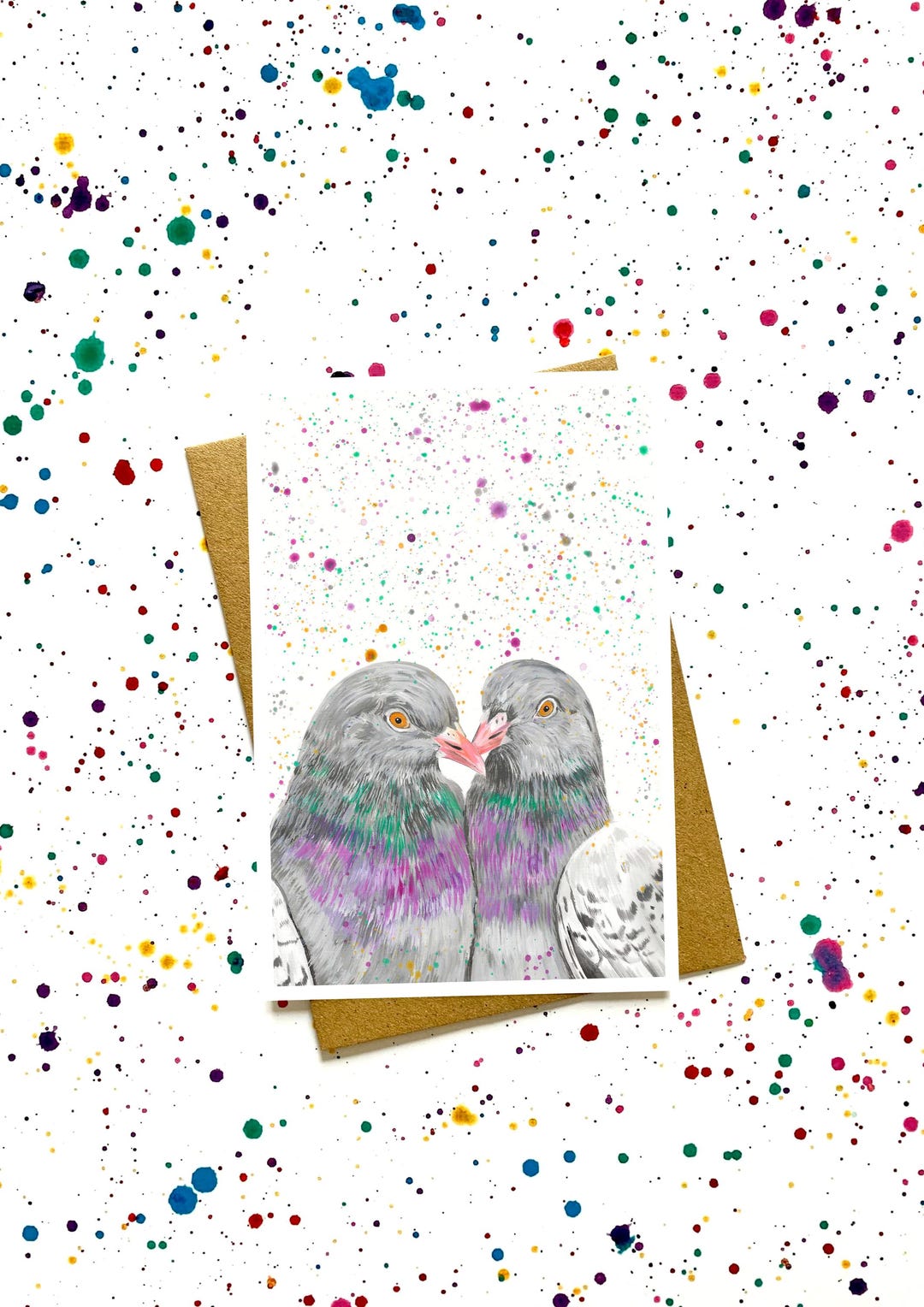 Pigeon Lovers Card, Blank Greetings Card, Couples Card, Wildlife ...