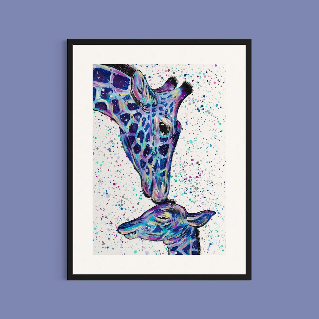 Giraffe Art Print: 'milly & Max' Colorful Baby Animal Painting - Etsy