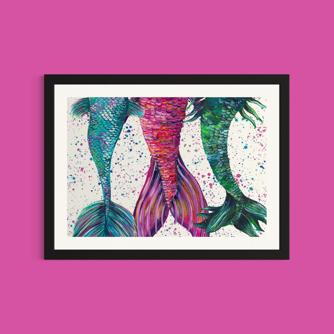 Mermaid Tails Art Print, Mermaid Painting, Wall Art, Home Decor ...