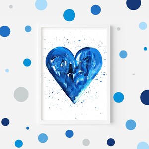 Blue Heart Art Print: Abstract Acrylic Painting, Quirky Wall Decor - Etsy