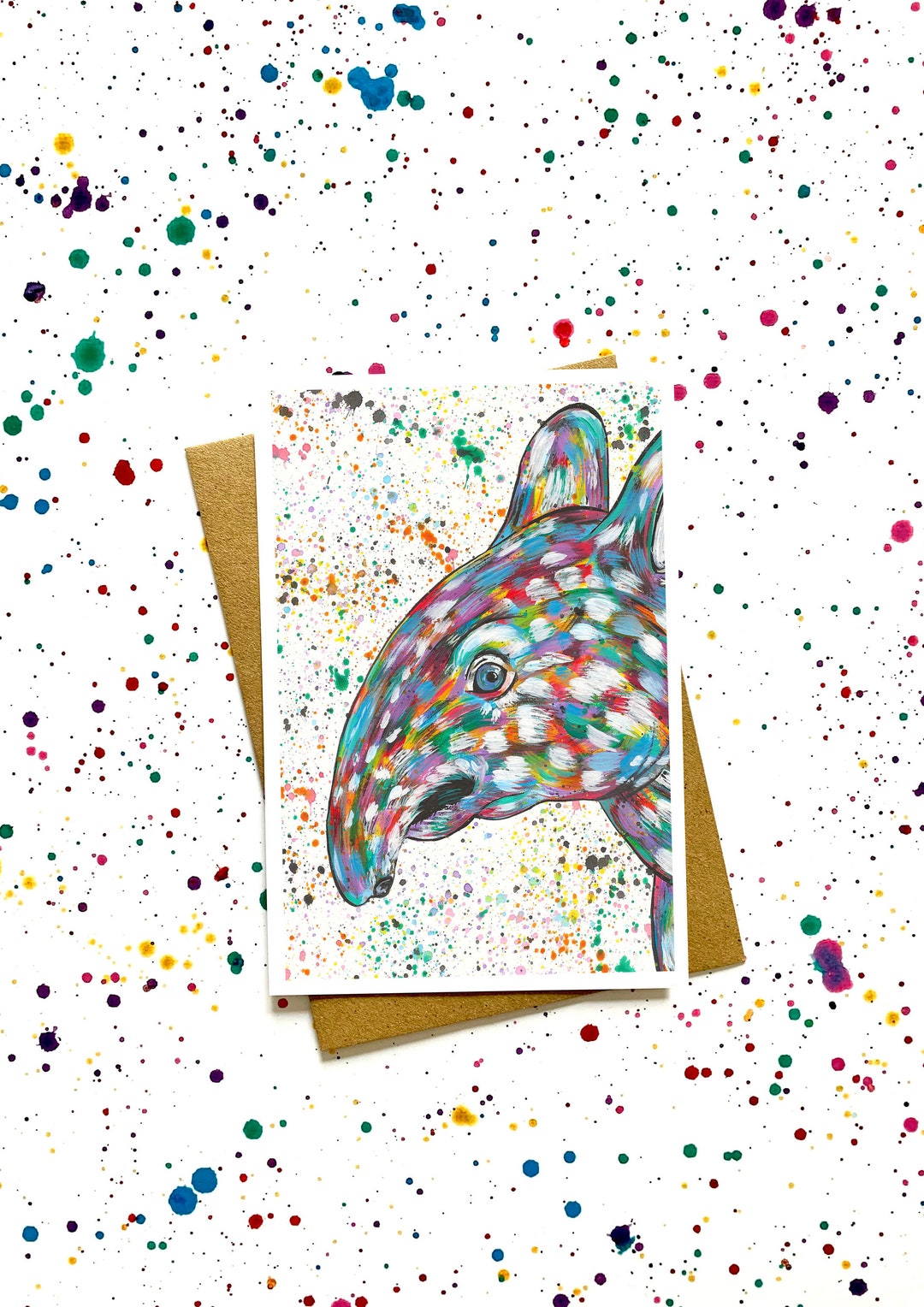 Tapir Card, Blank Greetings Card, Birthday Card, Rainbow Tapir Card ...