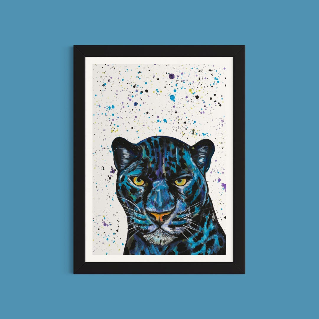 Black Jaguar Art Print ‘jaco’, Wildlife Artist, Colourful Big Cat ...