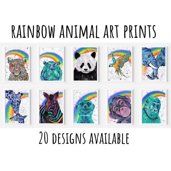 Rainbow Animal Art - Etsy