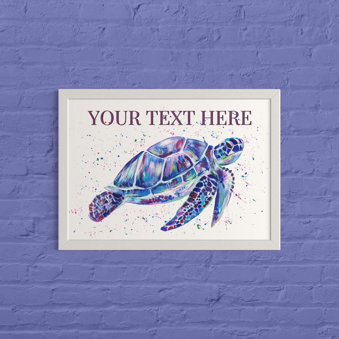 Personalised Sea Turtle Art Print, Customisable Animal Name Print, Room ...