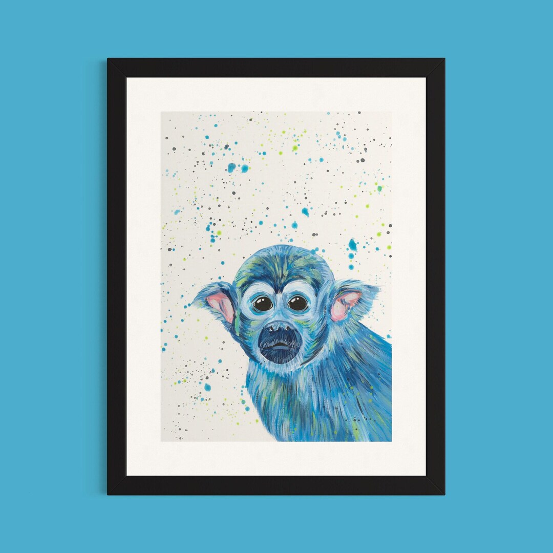 Blue Squirrel Monkey Art Print ‘flynn’, Cute Monkey Painting, Colourful ...
