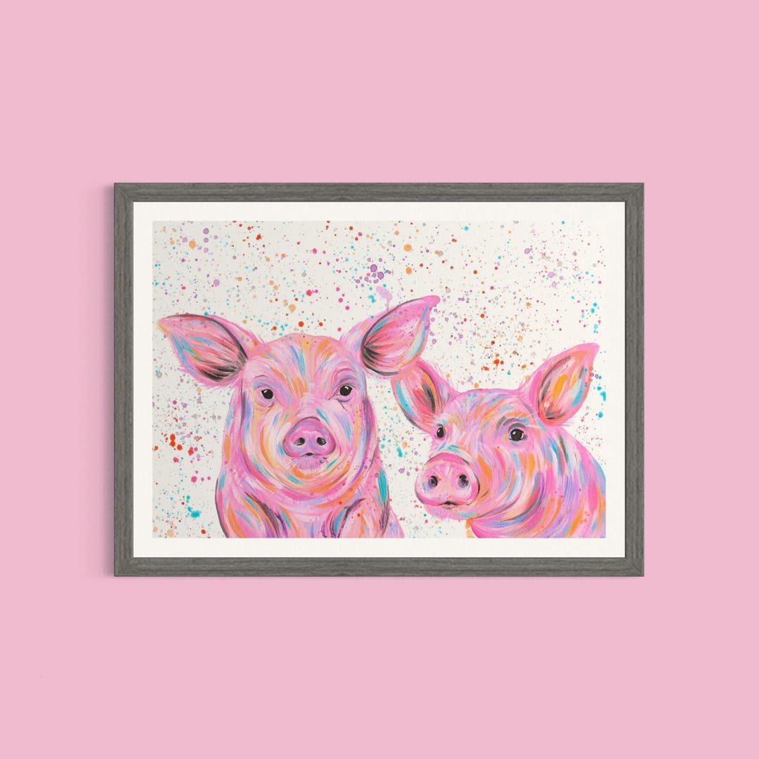 Colourful Pigs Art Print, Farm Animal Painting, Modern Farmhouse Decor ...