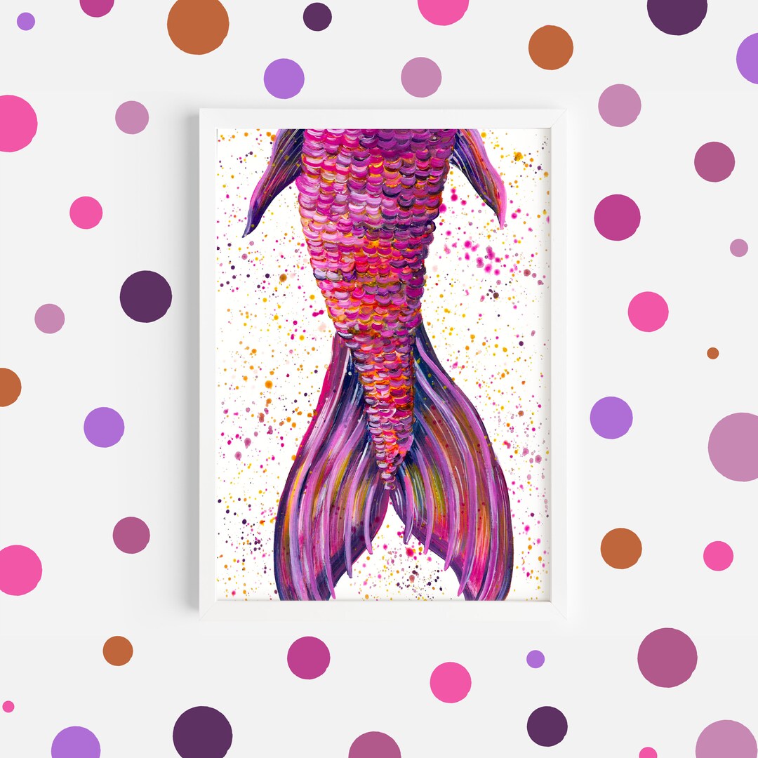 Mermaid Tail Art Print, Pink Mermaid Painting, Wall Art, Home Decor ...