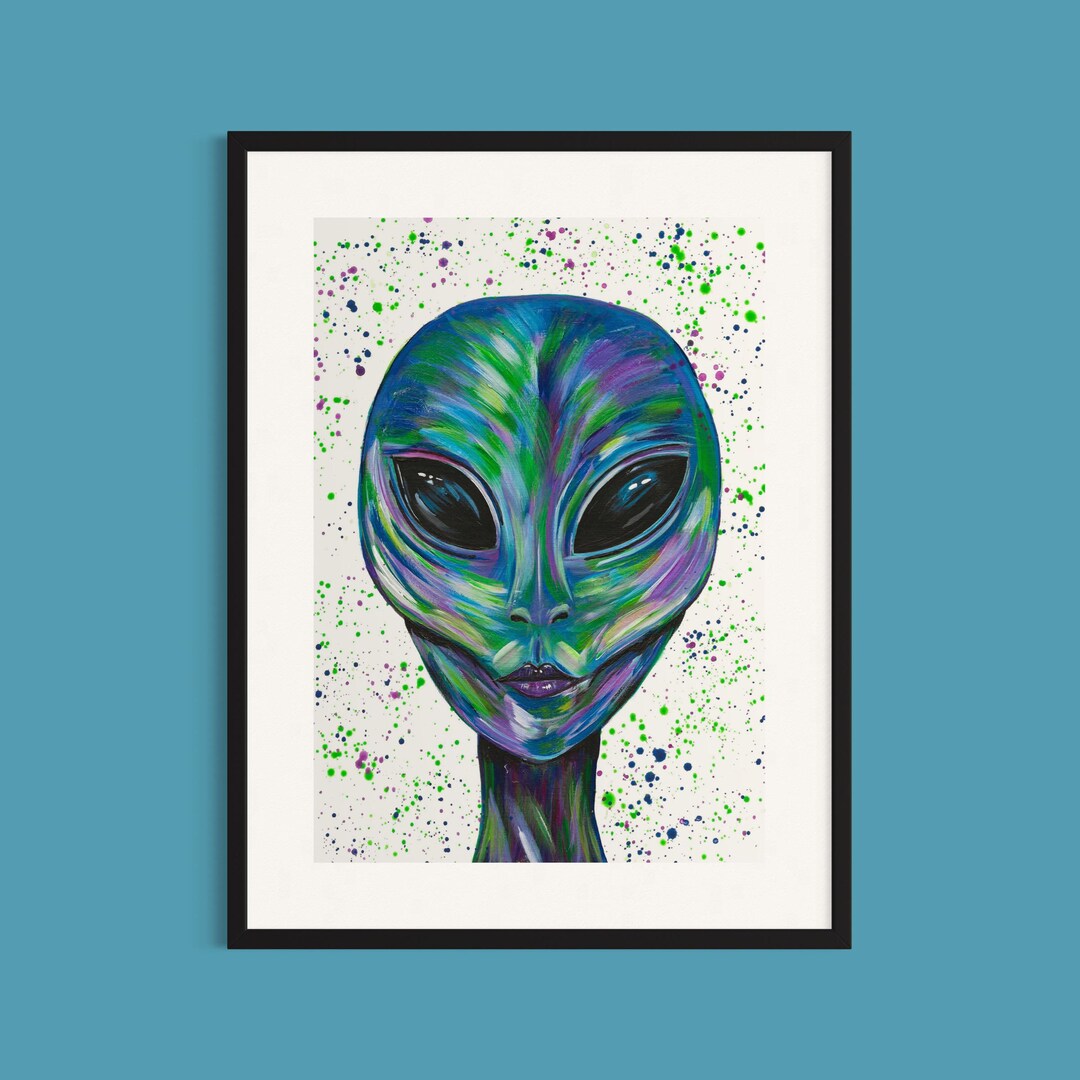 Alien Art Print, Quirky Wall Art, Outer Space Home Decor, Extra ...