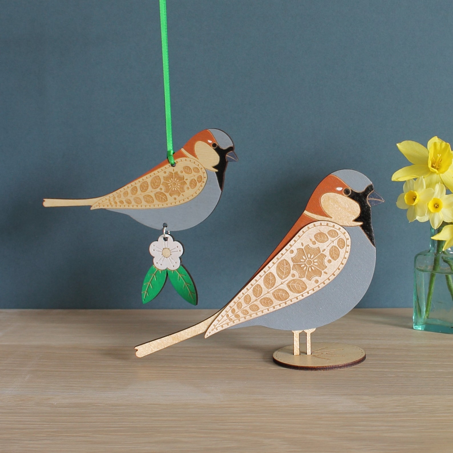 Standing Wooden House Sparrow Decoration Laser Cut and Hand - Etsy