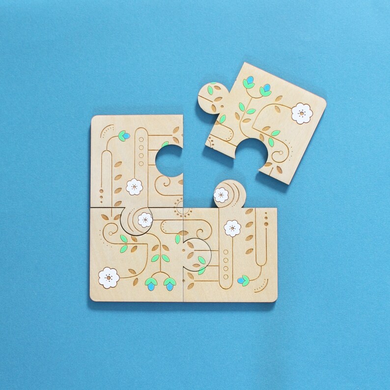 Wooden Jigsaw Geometric Spring Folk Art Coasters - Set of 4 - Etsy