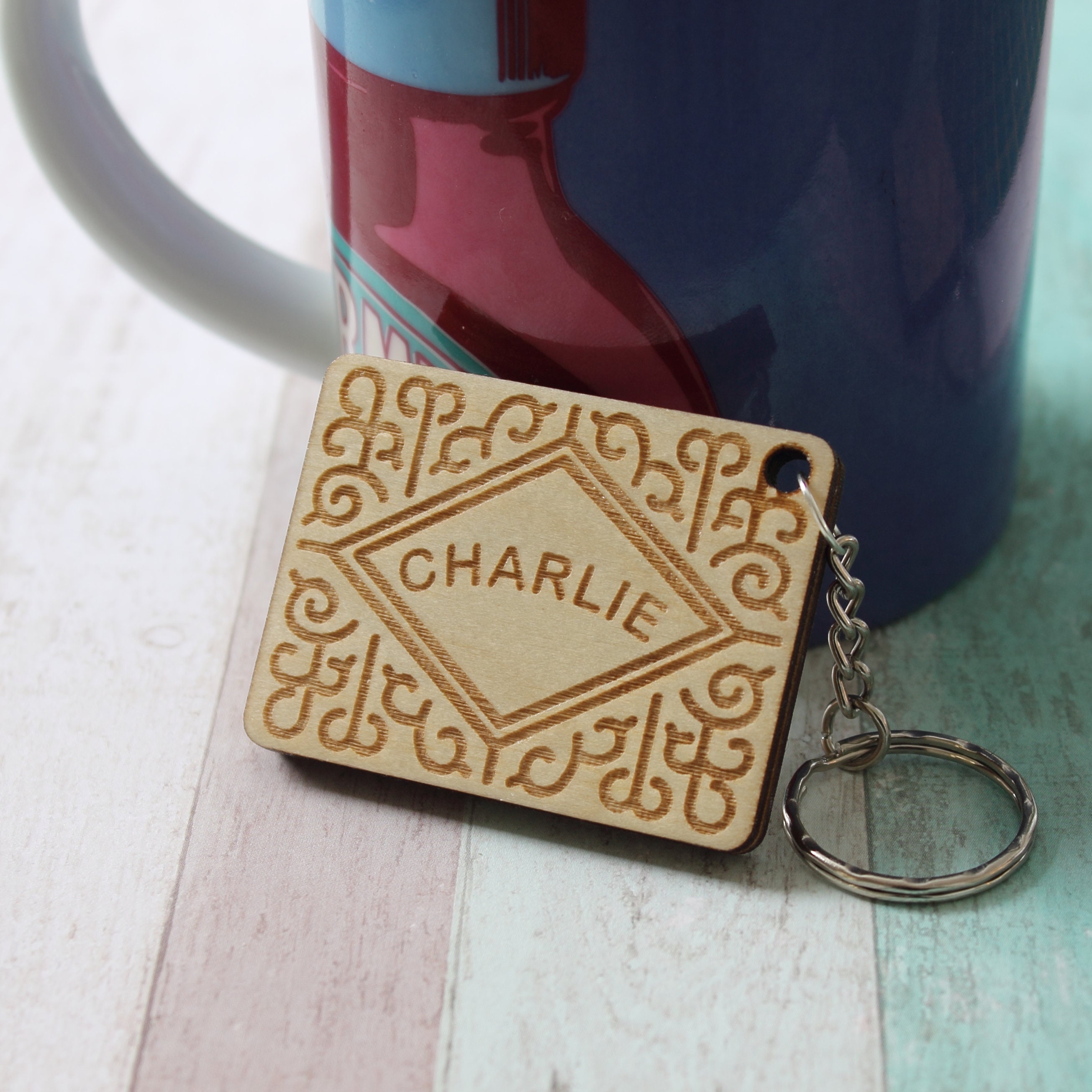 Personalised Wooden Custard Cream Keyring or Bag Charm - Etsy