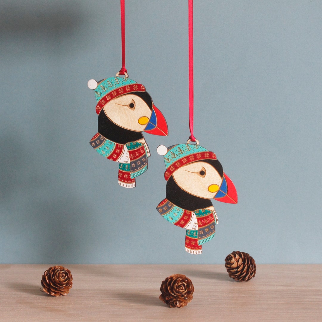 Christmas Puffin Hanging Wooden Decoration Ornament - Etsy